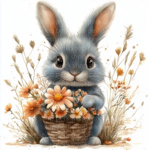 Easter Bunny Clipart: Spring Floral Rabbit, Eggs (digital Download) - Etsy