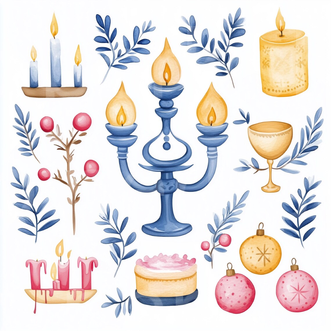 Watercolor Hanukkah Clipart: Menorah, Star of David (digital Jpgs) - Etsy