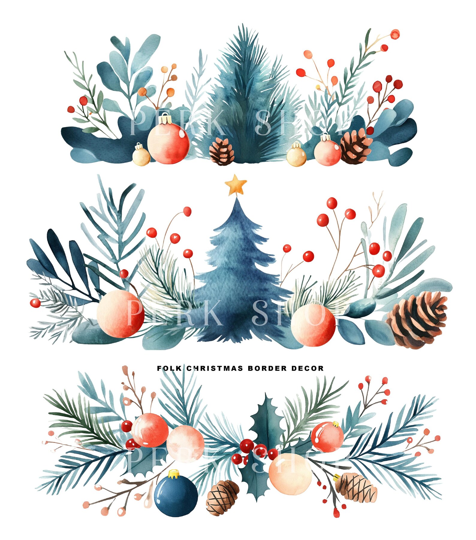25 Christmas Tree Border Clipart Png, Watercolor Noel Sticker, Winter ...