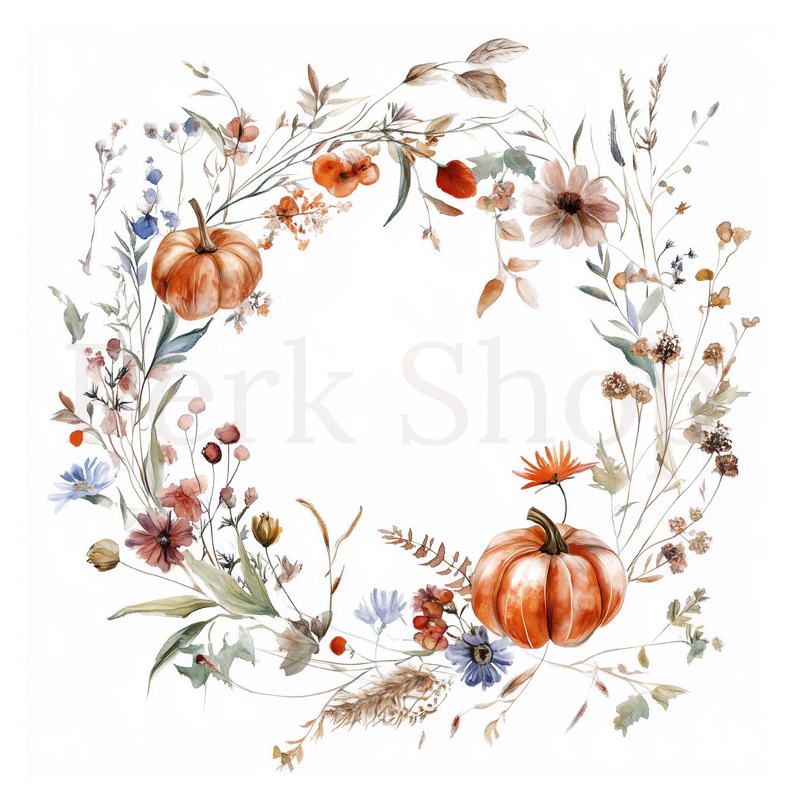Autumn Watercolor Floral Wreaths Clipart: Fall Flowers, Leaves ...