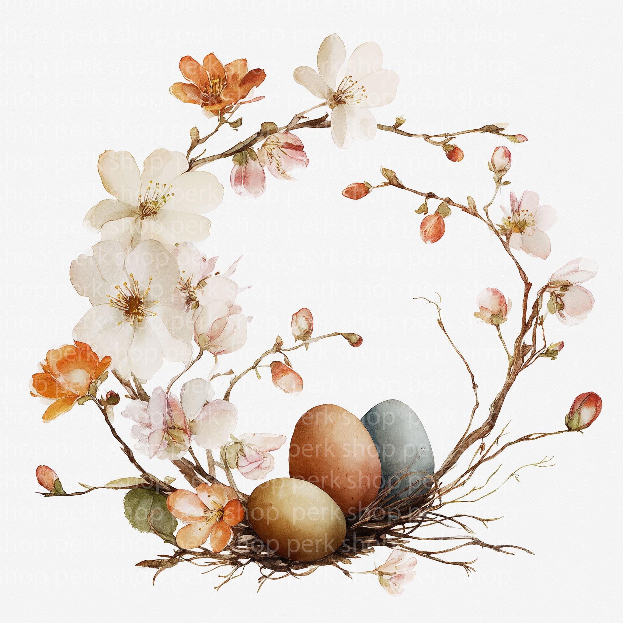 9 Easter Floral Wreath Clipart PNG, Watercolor Spring Flowers Eggs ...