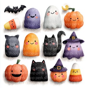 Cute Halloween Watercolor Clipart | Ghost, Pumpkin, Candy PNG | Kawaii ...