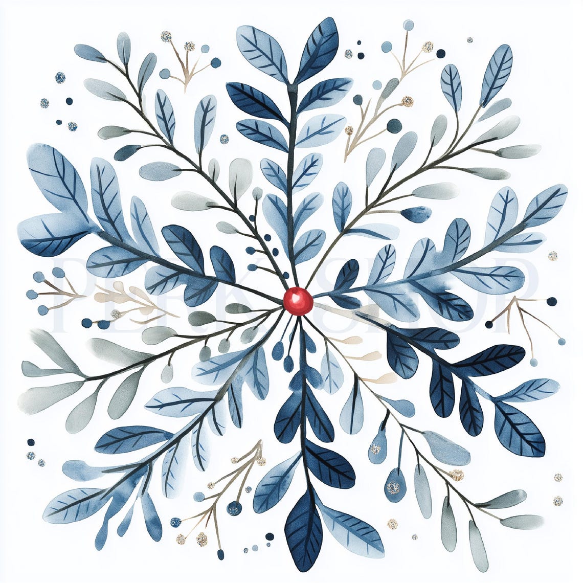 24 Winter Digital Paper, Blue Watercolor Botanical Clipart, Printable ...