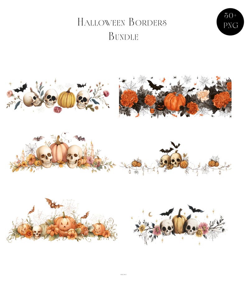 Halloween Border Clipart Bundle, Skull Border PNG, Pumpkin Border ...