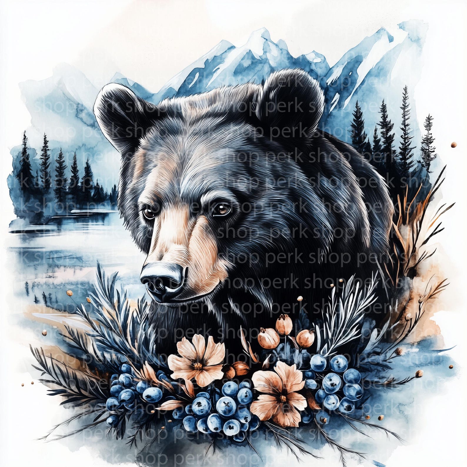 12 Black Bear Clipart, Bear Forest Clipart, Wild Animal Watercolor ...
