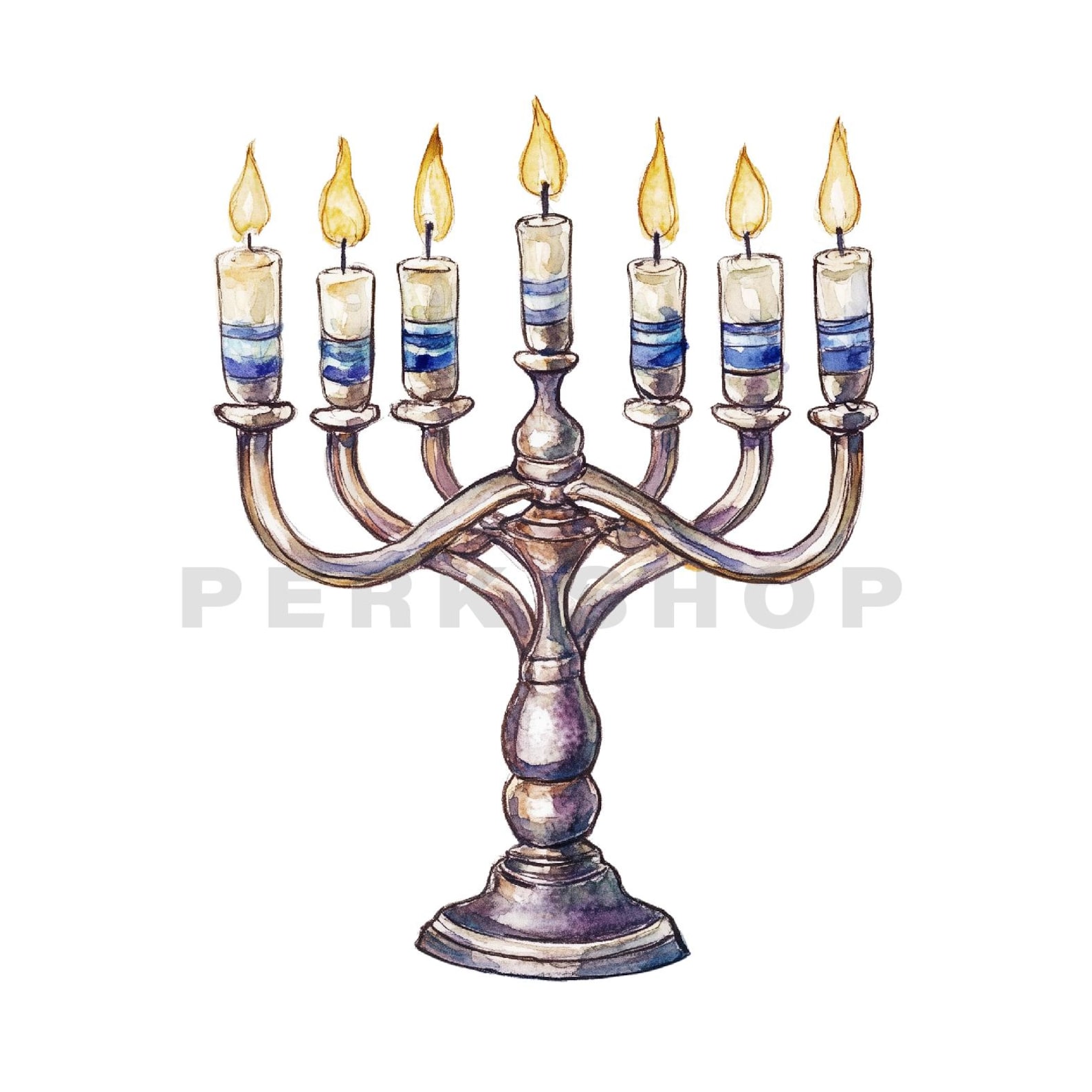 Vintage Menorah Clipart: Hanukkah Watercolor Candle Art (digital Set ...