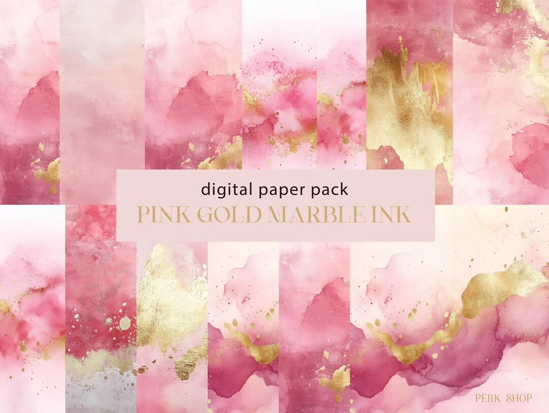 Pink Gold Marble Digital Paper: Ink Texture Backgrounds (instant ...
