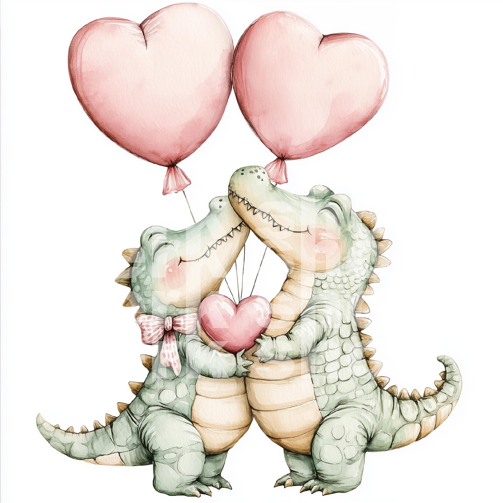 10 Cute Crocodiles Clipart, Alligators Clipart, Love Couple Printable ...