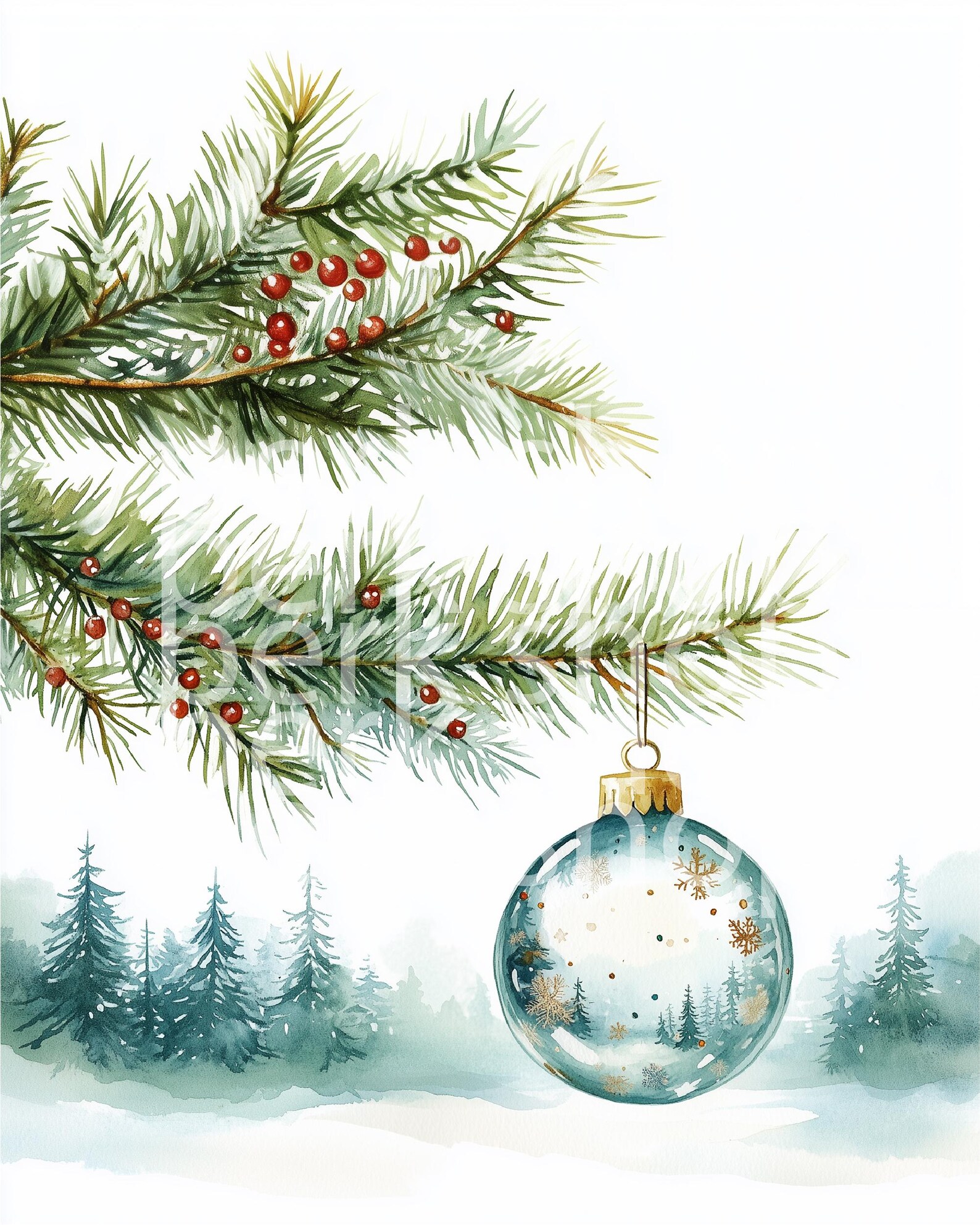 10 Christmas Tree Bauble Clipart, Winter Landscape Watercolor Art ...