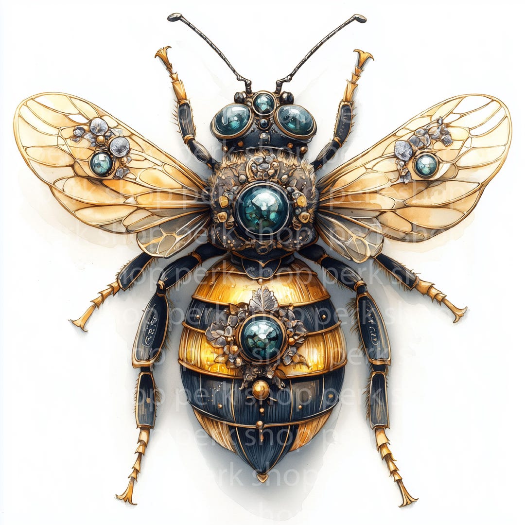Steampunk Bee Watercolor Clipart: Vintage Insect Illustrations (digital ...