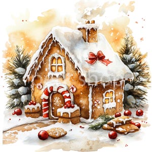 Watercolor Gingerbread House Clipart: Christmas PNG Images (digital ...