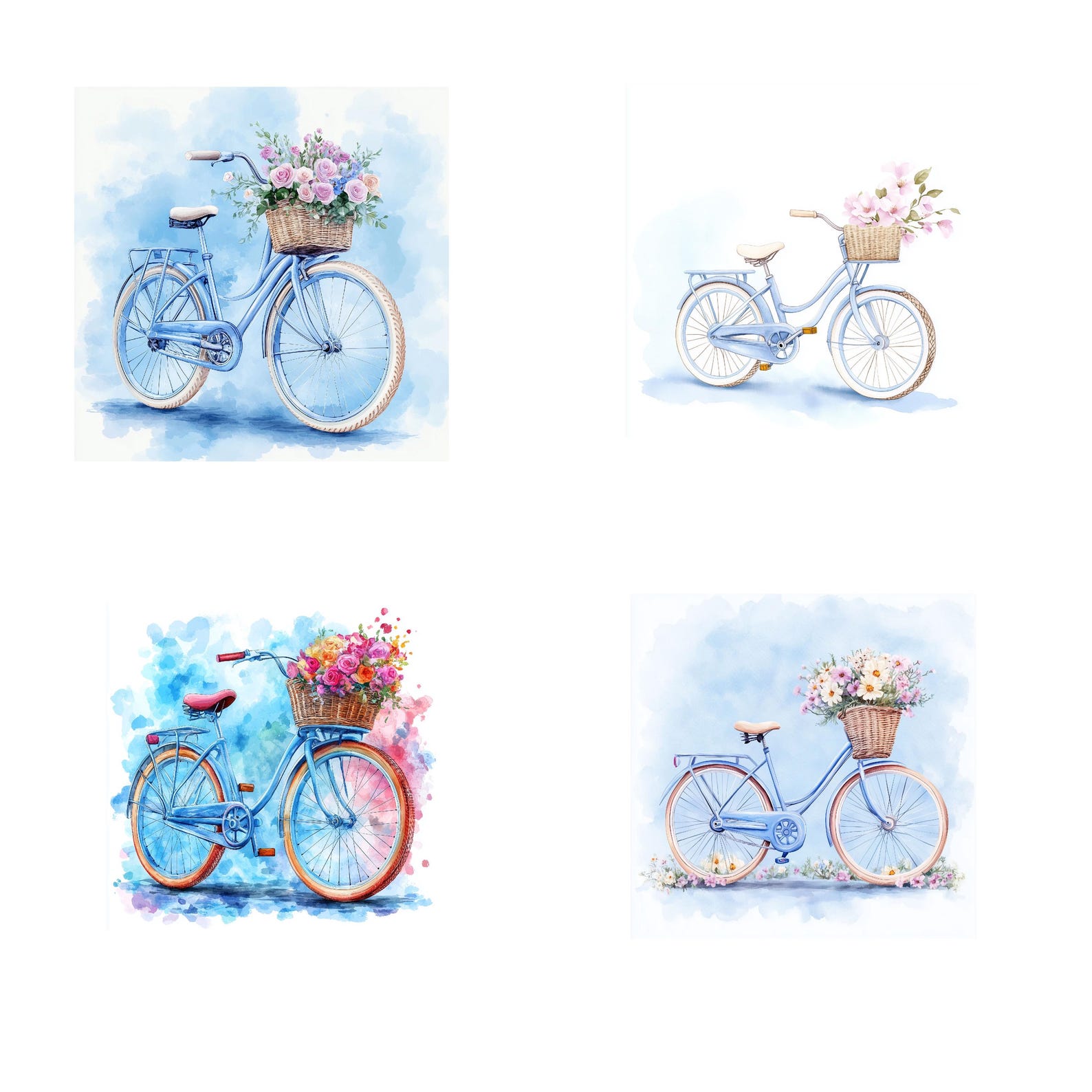 Floral Bicycle Watercolor Clipart: Printable Craft Paper (digital ...