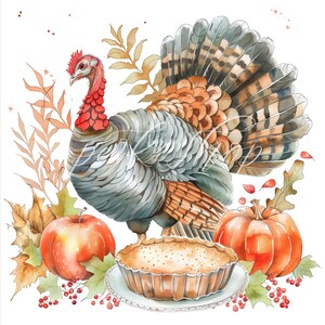 Thanksgiving Turkey Autumn Clipart, Floral Fall Watercolor, Printable ...