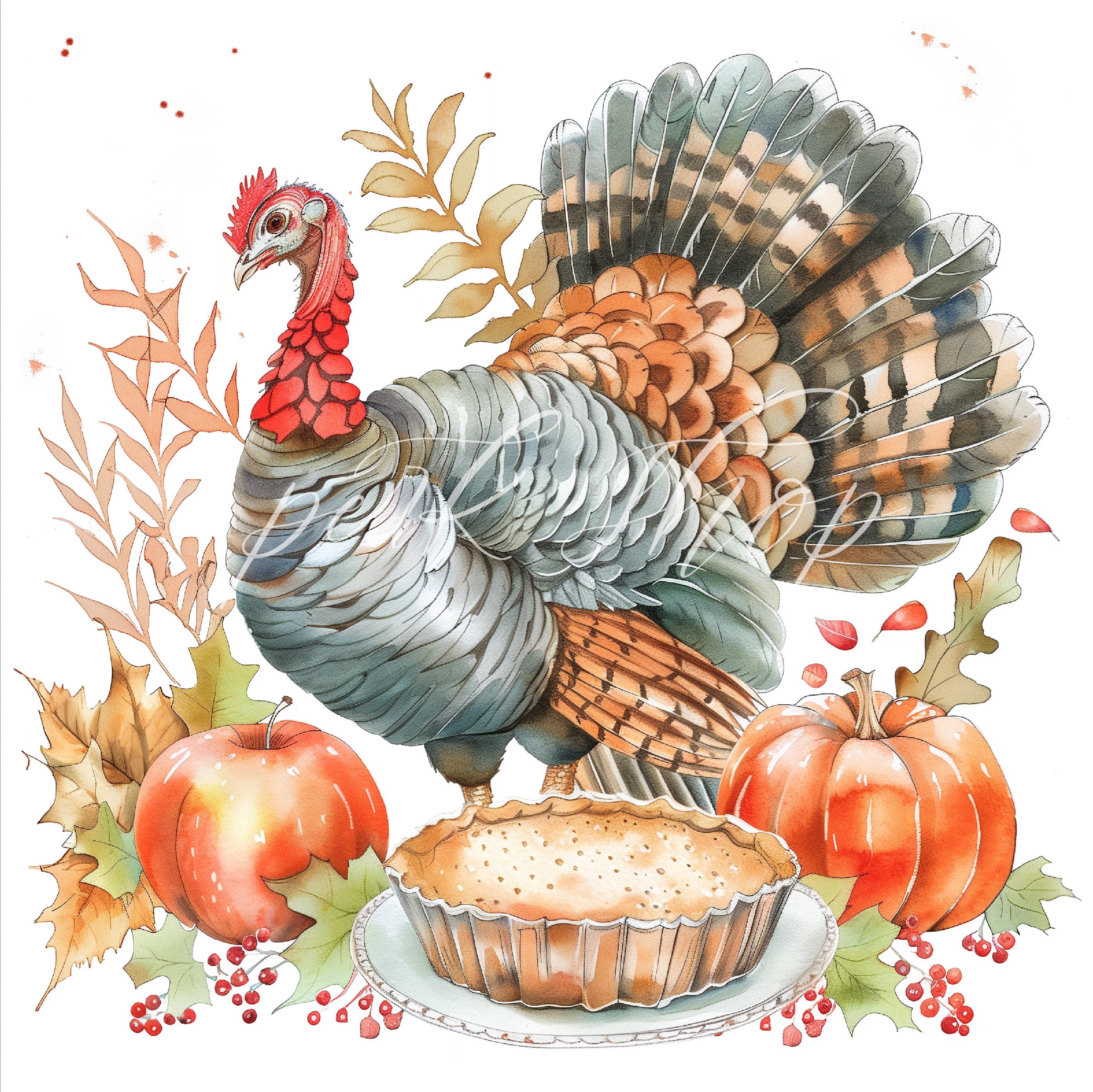 Thanksgiving Turkey Clipart: Watercolor Autumn Floral (digital Download ...