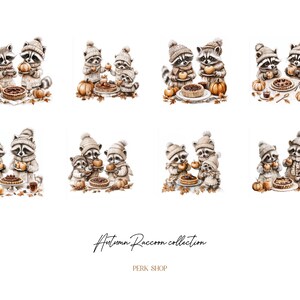 Autumn Raccoon Family Clipart, Fall Pumpkin Harvest Animal Printable ...