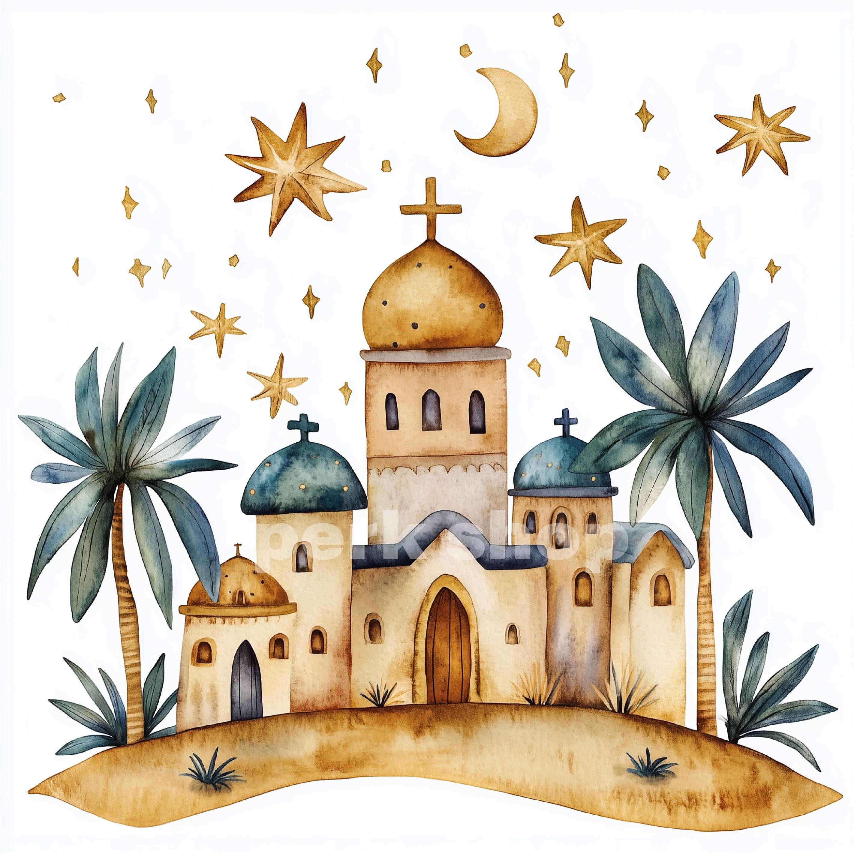 Biblical Bethlehem Clipart, Bible Religious Watercolor, Digital ...