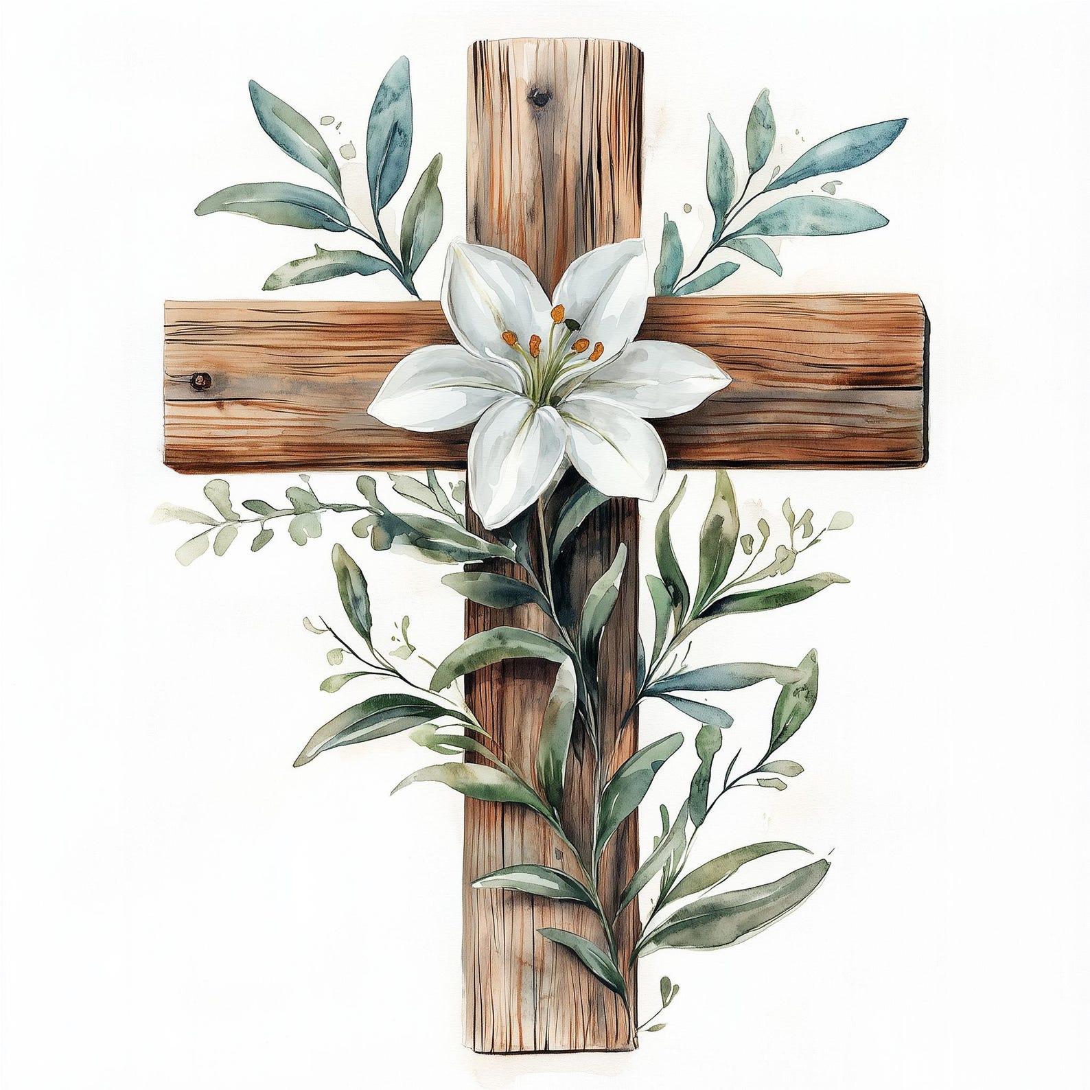 Easter Lily Cross Clipart: Floral Watercolor Pngs (digital Download) - Etsy