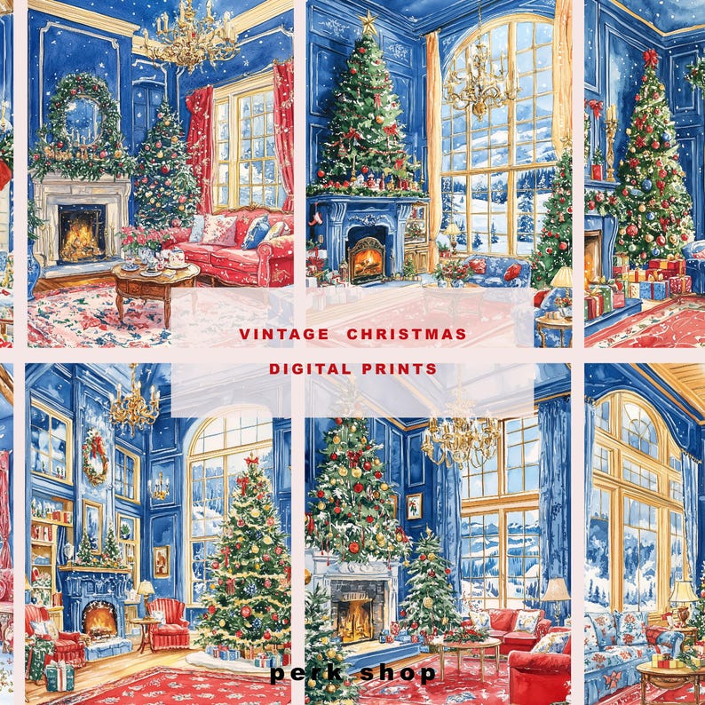 Vintage Christmas Digital Prints, Winter Holidays Painting Cards ...