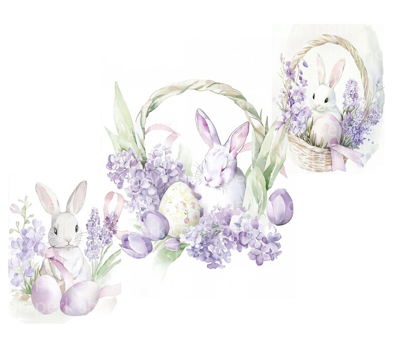 Watercolor Easter Bunny Clipart: Spring Rabbit, Flowers (digital ...