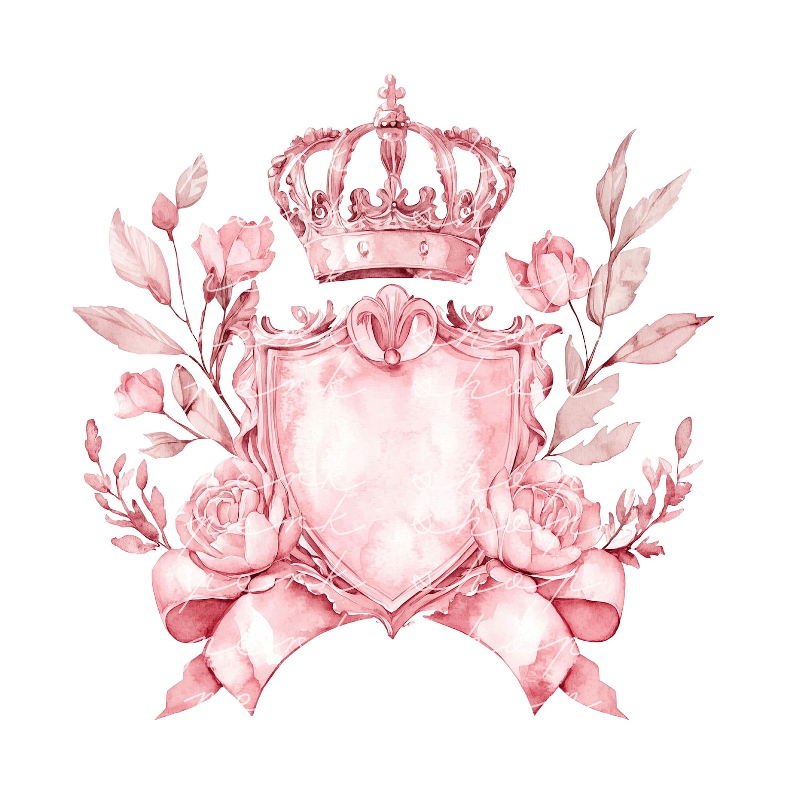 Rose Pink Crest Watercolor Clipart: Wedding Birthday Art (digital ...