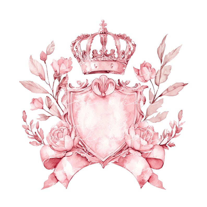 Rose Pink Crest Watercolor Clipart: Wedding Birthday Art (digital ...