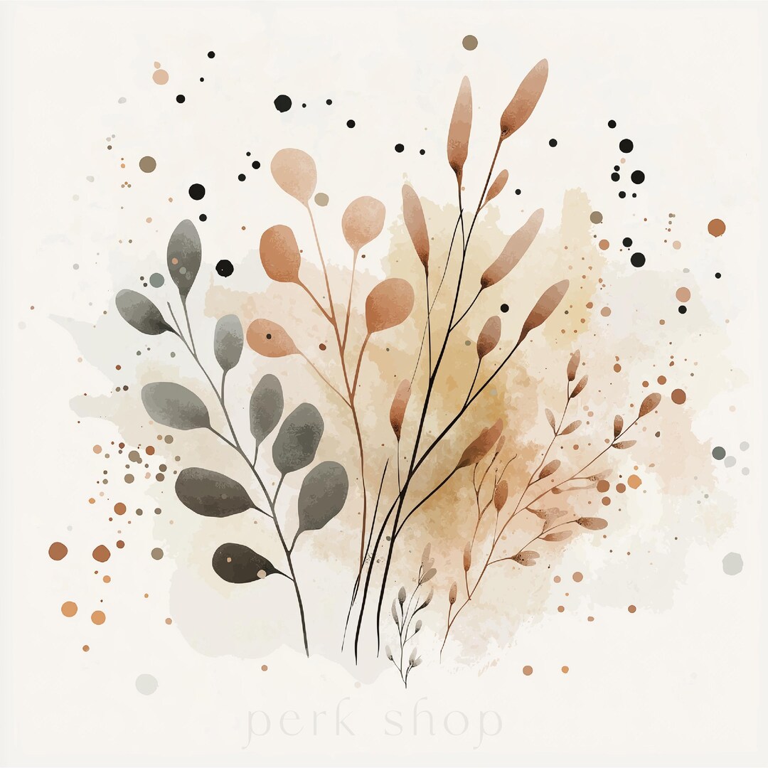 10 Neutral Beige Watercolor Foliage Digital Paper, Autumn Art ...