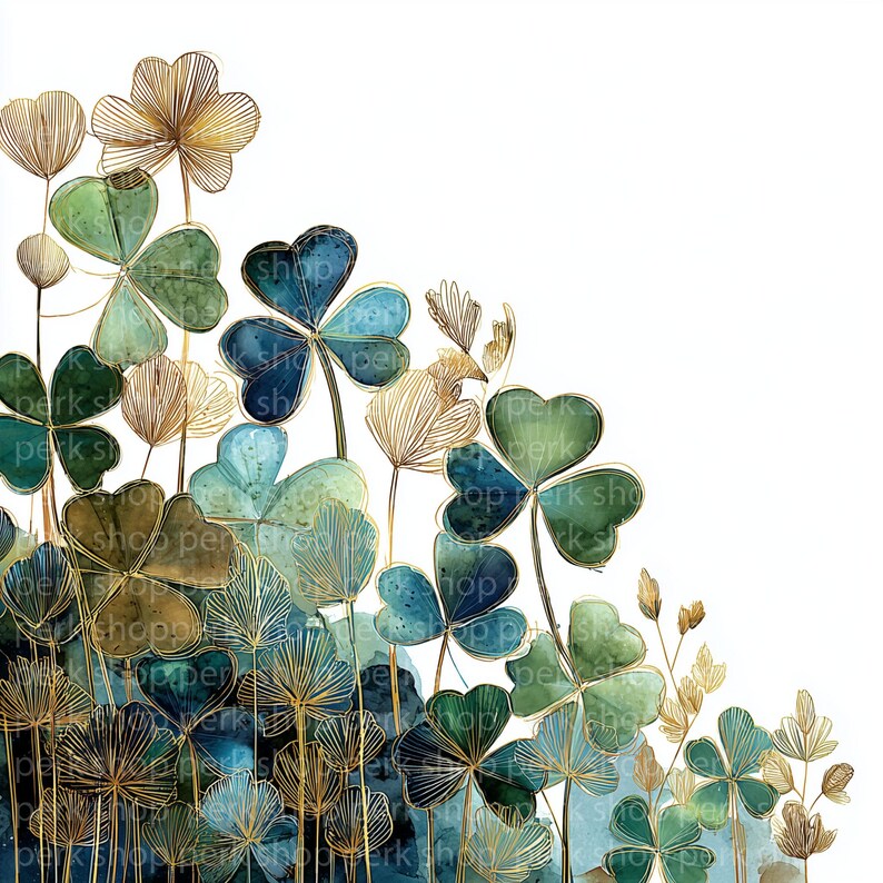 Shamrock Border Clipart: Watercolor Chic Botanical Design (digital ...