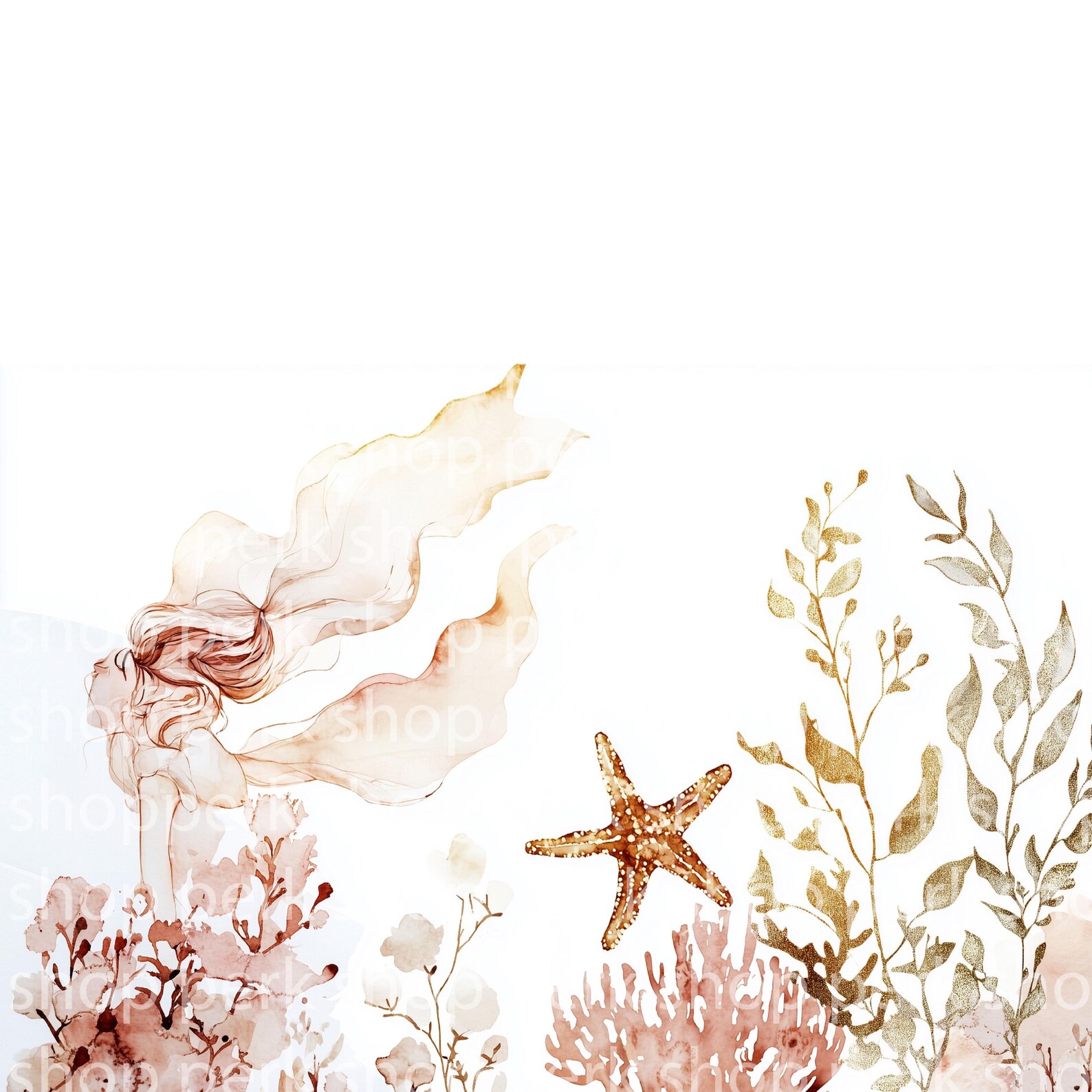Mermaid Clipart: Watercolor Under the Sea Illustration (PNG Digital ...