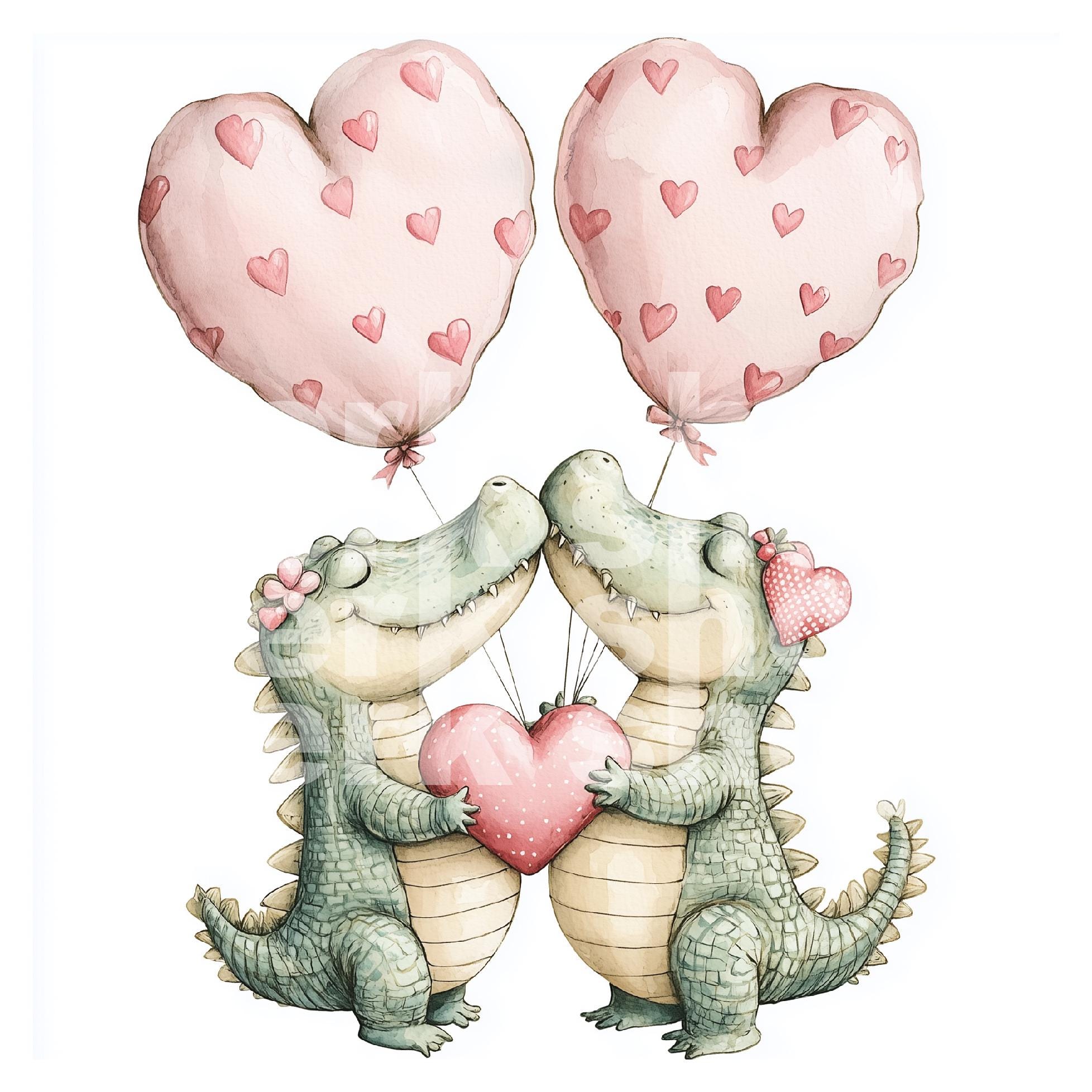 10 Cute Crocodiles Clipart, Alligators Clipart, Love Couple Printable ...