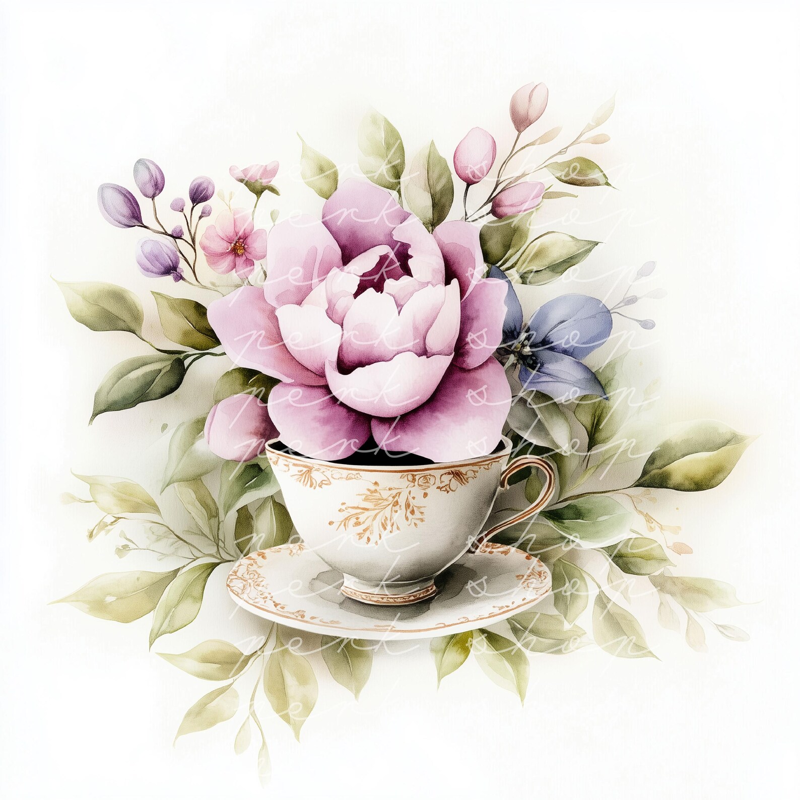 Floral Tea Cup Watercolor Clipart: Spring Flowers (digital Download) - Etsy