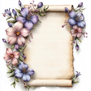 21 Floral Scroll Paper Clipart, Old Paper Flowers Clipart, High Quality ...