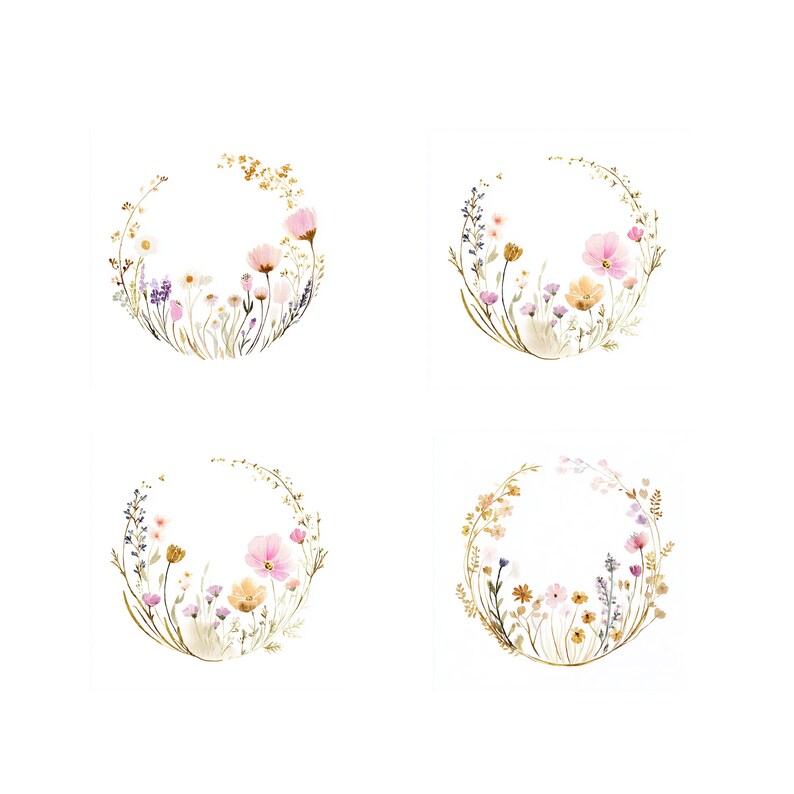 Easter Wreath Wildflowers Clipart - Watercolor Spring Floral Circle ...