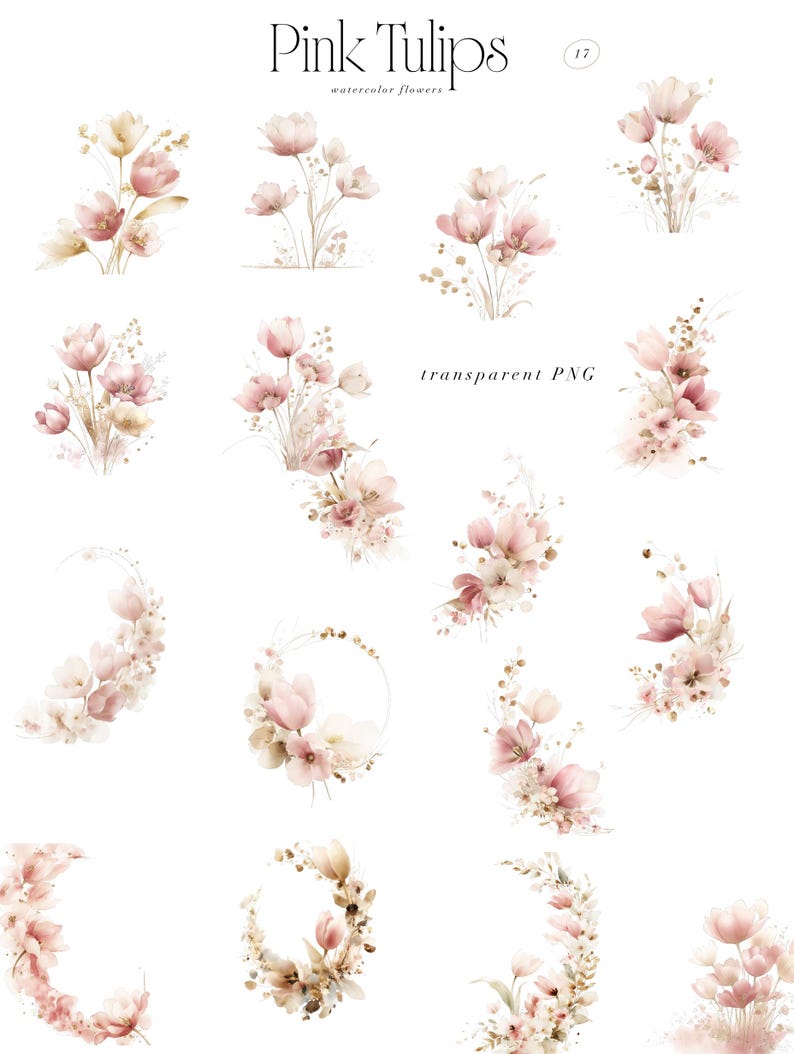 Watercolor Pink Tulip Clipart PNG, Elegant Floral Wedding Graphics ...