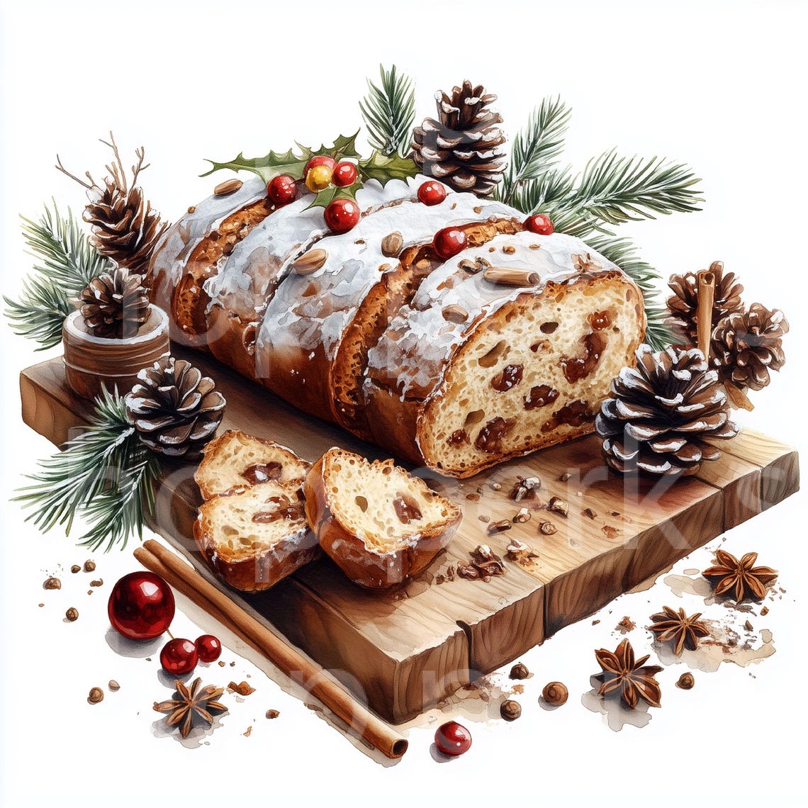 10 Christmas Stollen Clipart, Xmas German Bread, Holidays Loaf ...