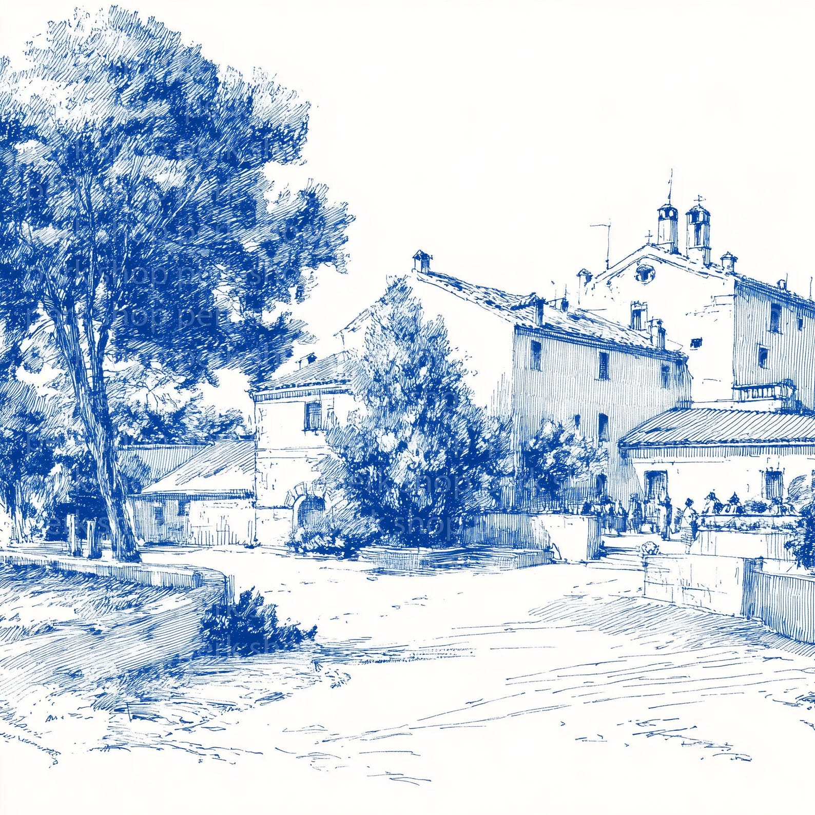 Italian Countryside House Sketch Printable, Vintage Pen Ink Drawing ...