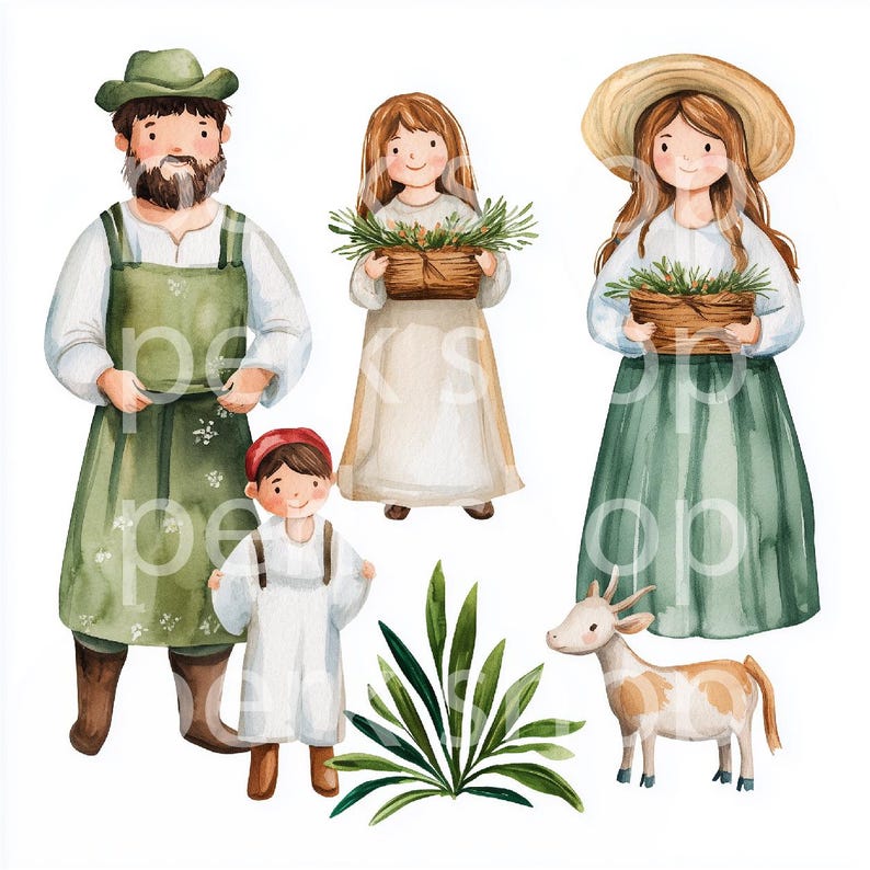 Amish Farm Family Clipart, Countryside People Watercolor Printable ...
