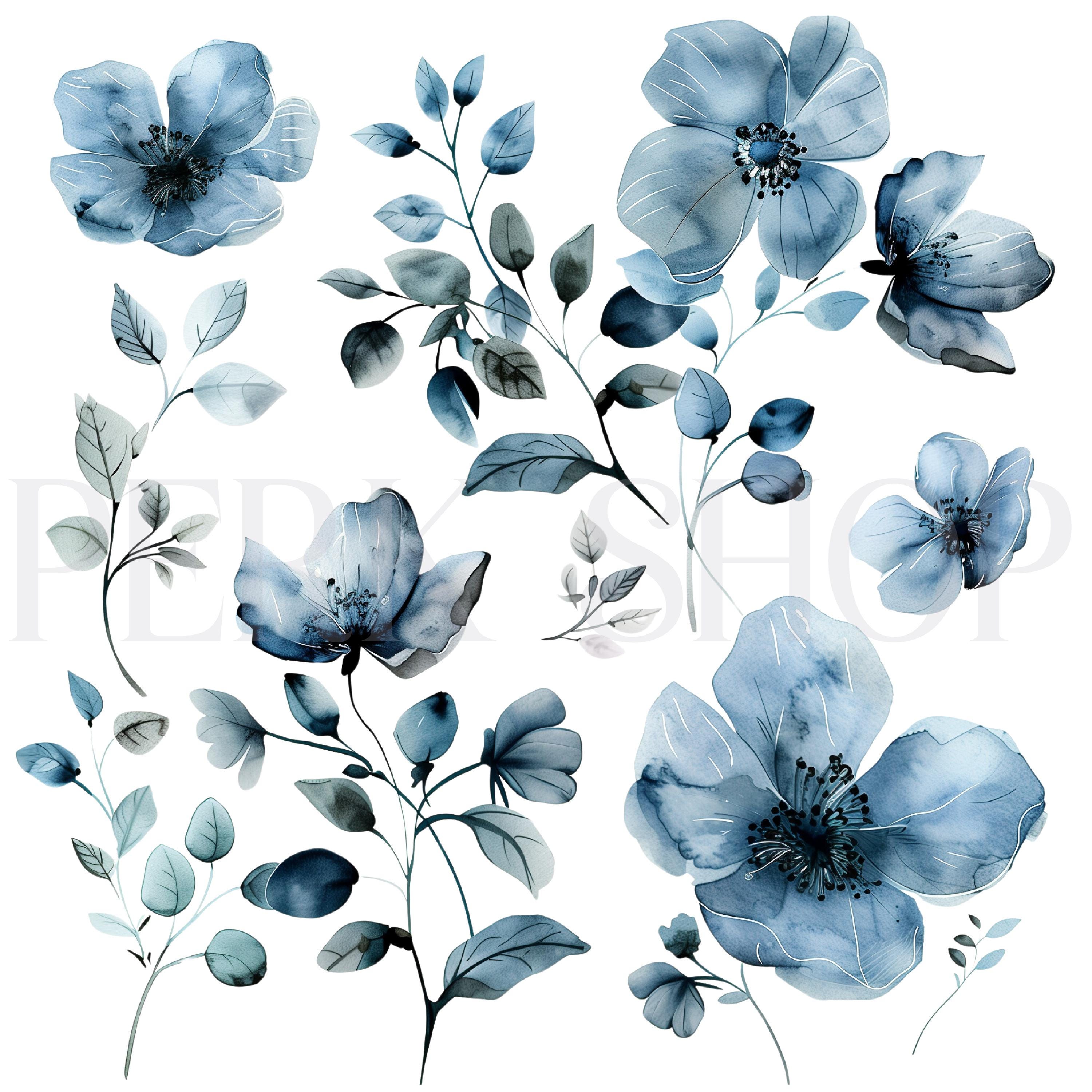 12 PNG Watercolor Winter Abstract Flowers Clipart, Printable Wildflower ...
