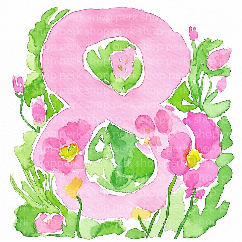 8th March Clipart, 8 Spring Flowers Watercolor, Women's Day Digital ...