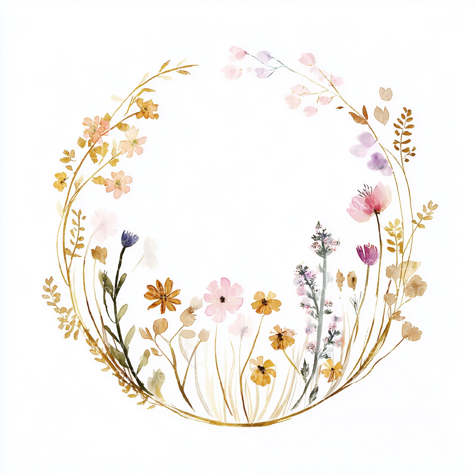 Easter Wreath Wildflowers Clipart - Watercolor Spring Floral Circle ...