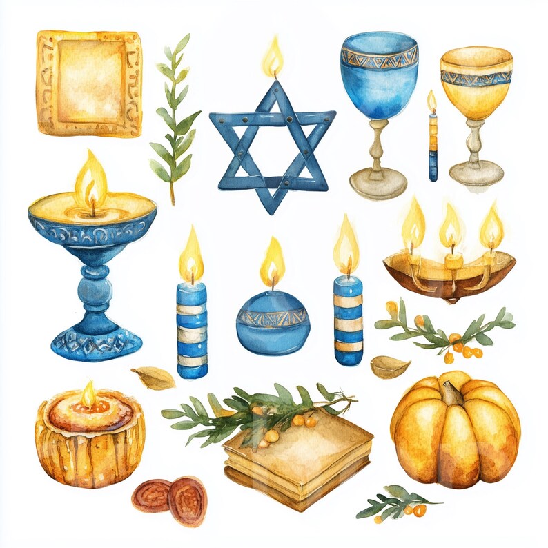 Watercolor Hanukkah Clipart: Menorah, Star of David (digital Jpgs) - Etsy
