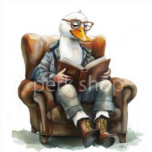 10 Hipster Silly Goose Reading Clipart, Book Club Duck, T-shirt Design ...
