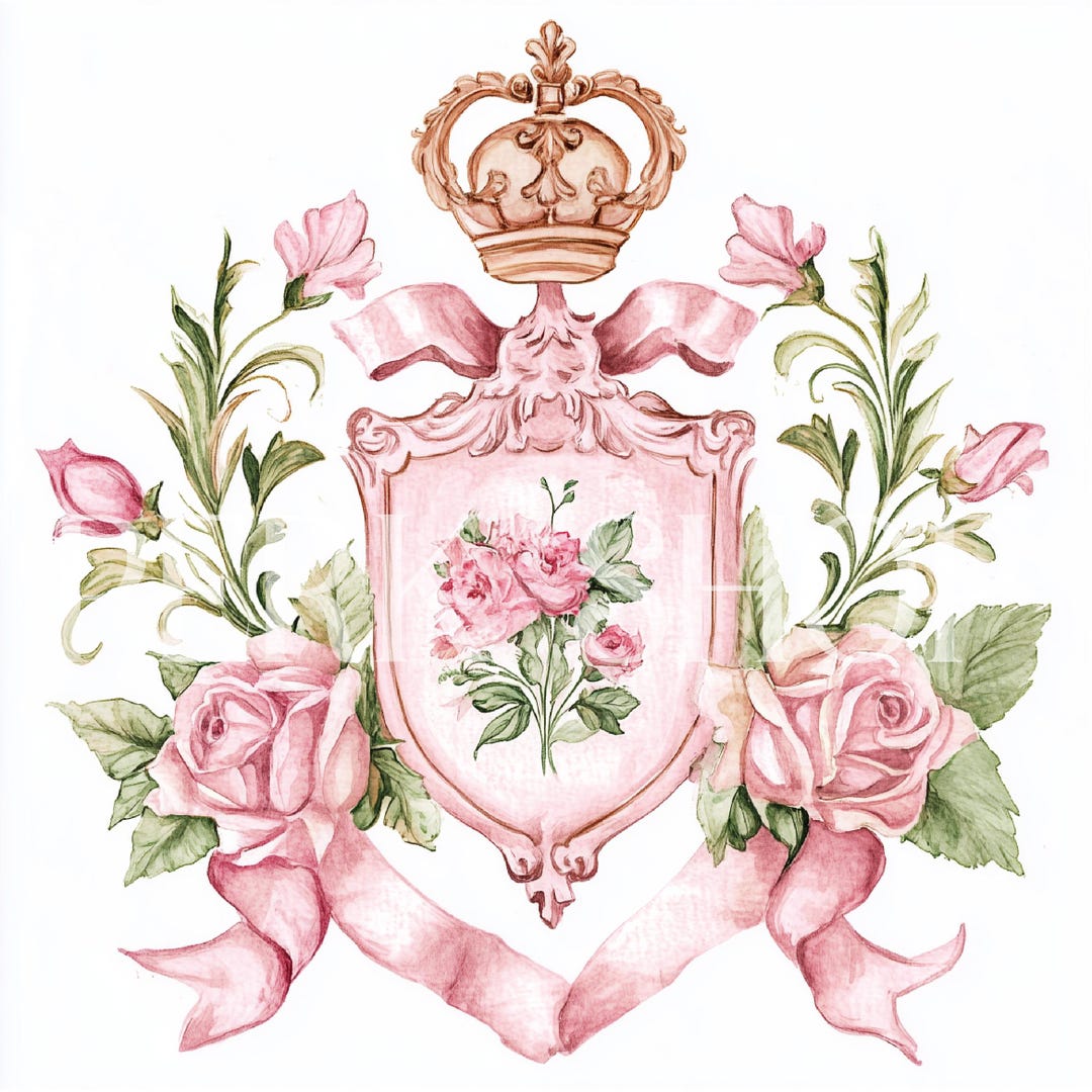 Rose Crest Watercolor Clipart: Pink Floral Design (digital Download) - Etsy