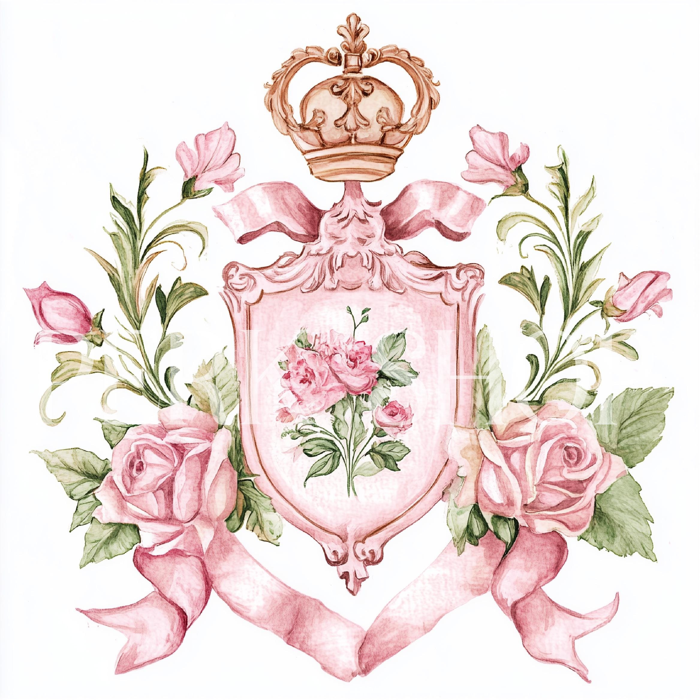 Rose Crest Watercolor Clipart: Pink Floral Design (digital Download) - Etsy