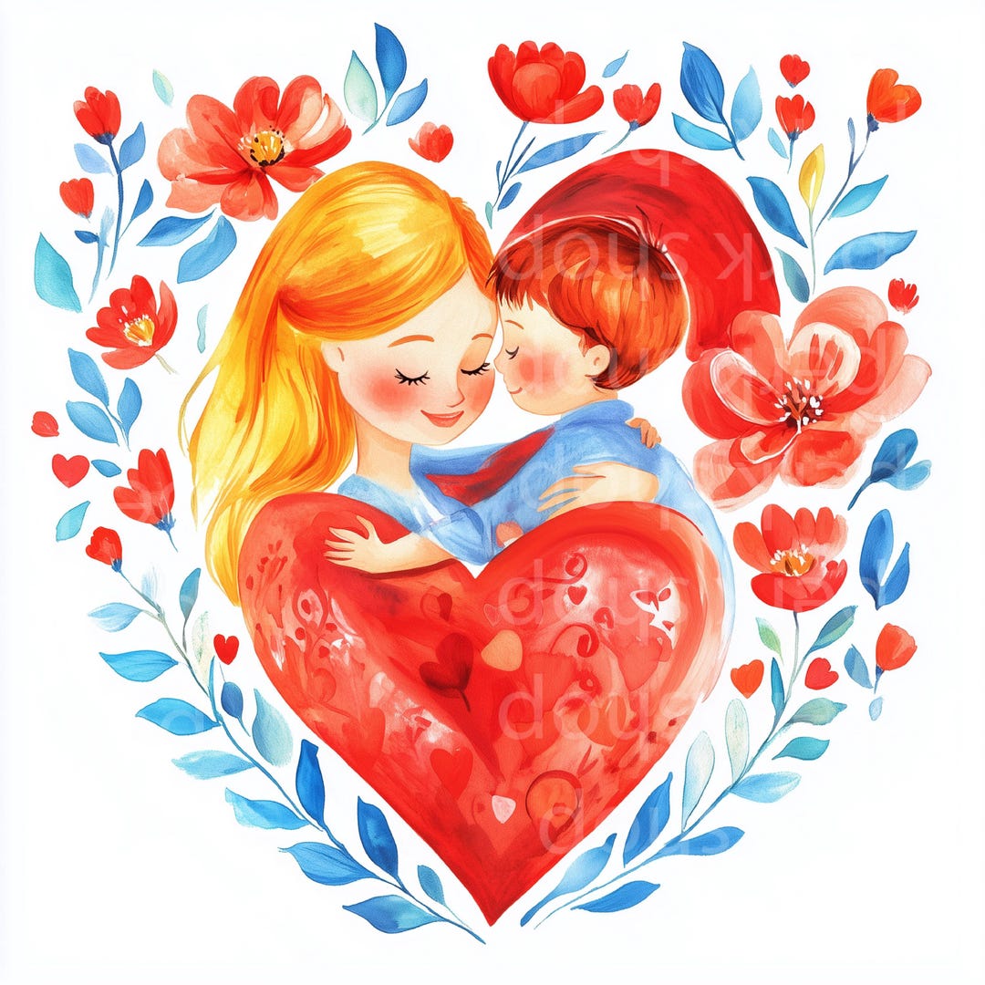 Mother and Child Watercolor Clipart: Mother's Day Card (digital ...