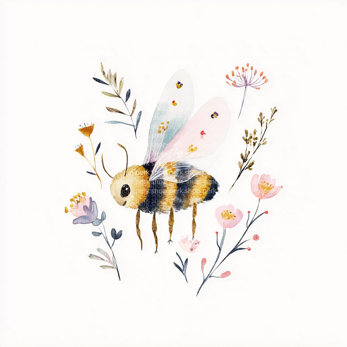 Watercolor Bee Clipart Bundle | Floral Honey Bee | Spring Bumblebee ...