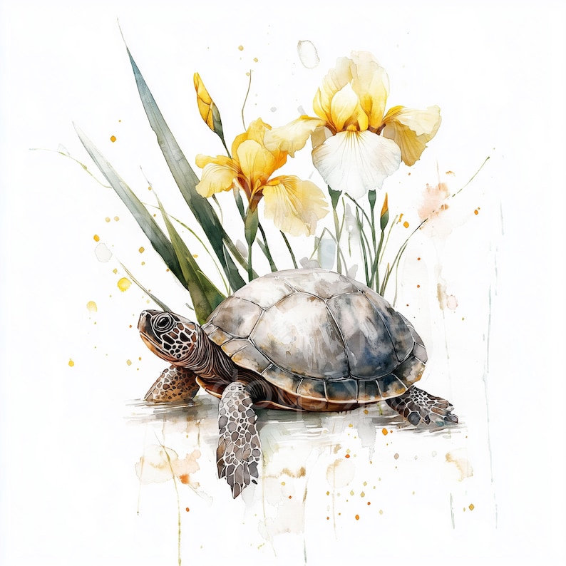 9 Tortoise Clipart, Turtle and Iris Clipart, Printable Watercolor ...