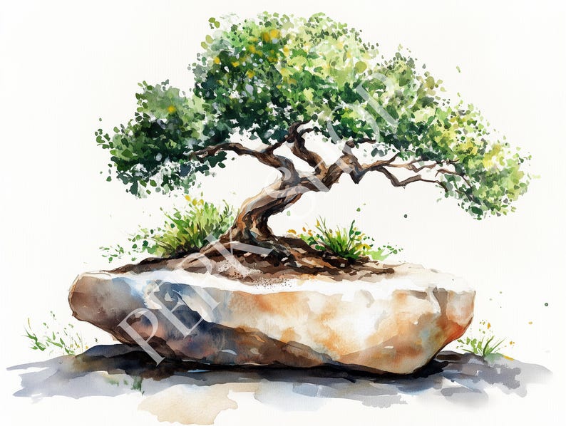 9 Bonsai Tree Watercolor Digital Clipart, Japanese Nature Inspired ...