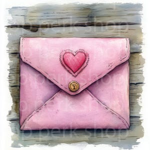 Pink Envelope Clipart: Watercolor Heart Love Letter (digital Download ...