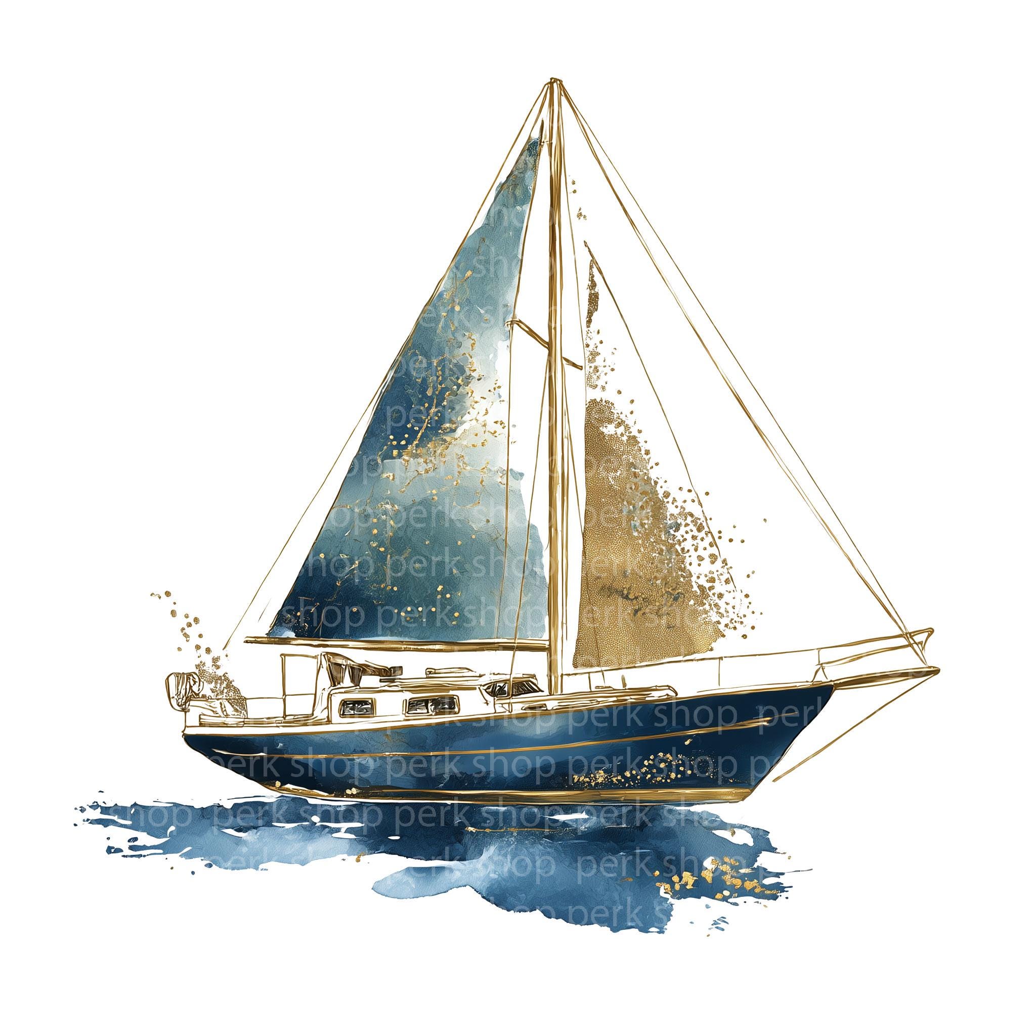 Watercolor Sailboat Clipart PNG, Nautical Sailboat Illustration ...