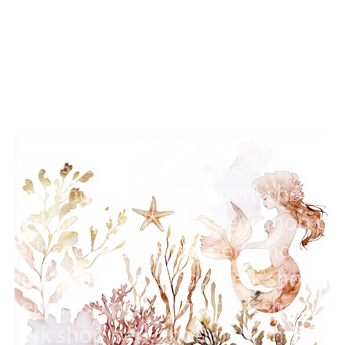 Mermaid Clipart: Watercolor Under the Sea Illustration (PNG Digital ...